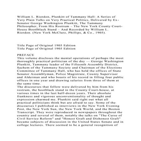 William L. Riordon, Plunkitt of Tammany Hall A Series of Very Plain.docx