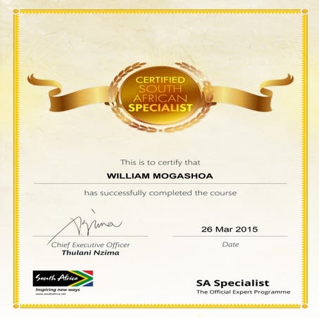 William mogashoa certi 1 | PDF