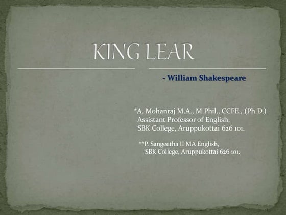Presentation on King Lear by William Shakespeare | PPT