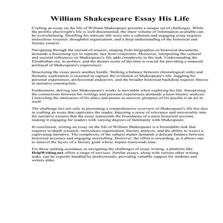 William Shakespeare Essay His Life | PDF