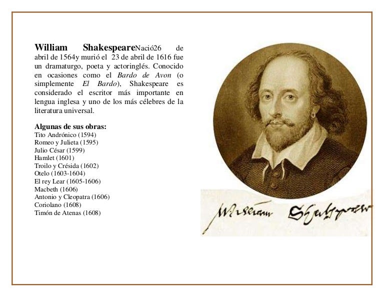William shakespeare nació 26 de abril