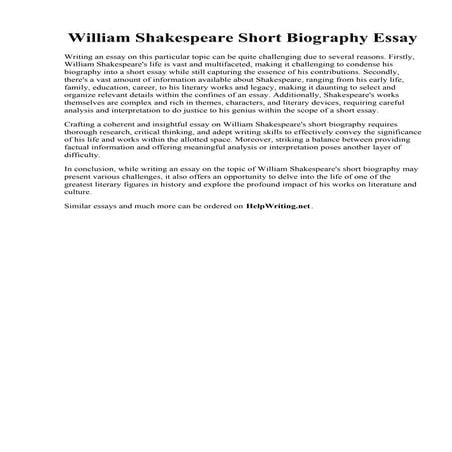 William Shakespeare Short Biography Essay | PDF