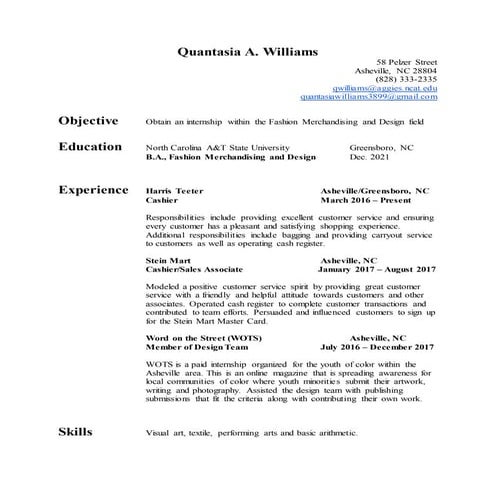Williams quantasia resume (1) | DOCX | Business | Business and Finance