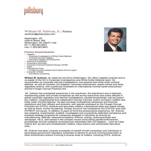 William M. Sullivan Jr. - Partner, Pillsbury Winthrop Shaw Pittman LLP ...