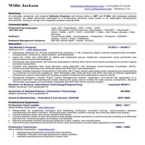 Willie Jackson (.Net Developer) | DOCX | Programming Languages | Computing