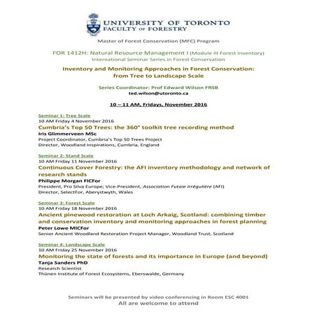 International Seminar Series in Forest Conservation, November 2016 ...