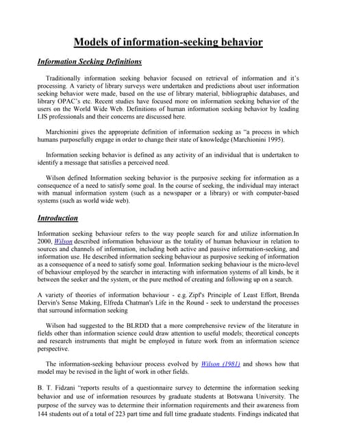 ellis model of information seeking behaviour | PDF | Search | Internet