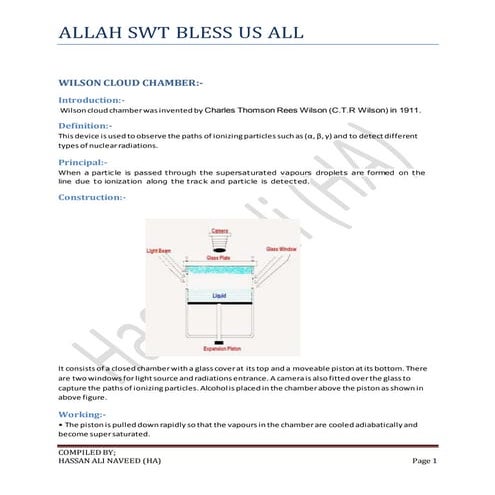 Wilson cloud chamber by hassan ali | DOCX