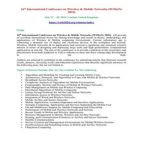 16th International Conference on Wireless & Mobile Networks (WiMoNe ...