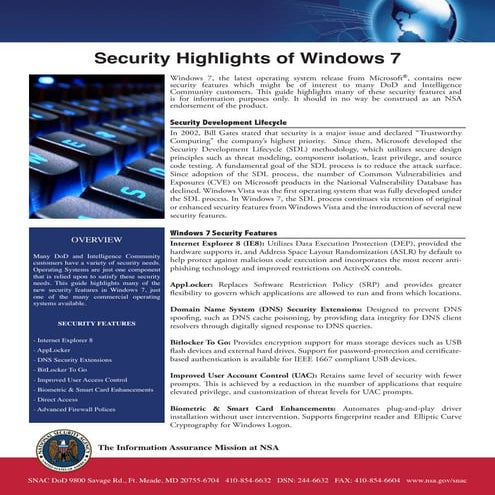 Security Lock Down Your Computer Like the National Security Agency (NSA) | PDF