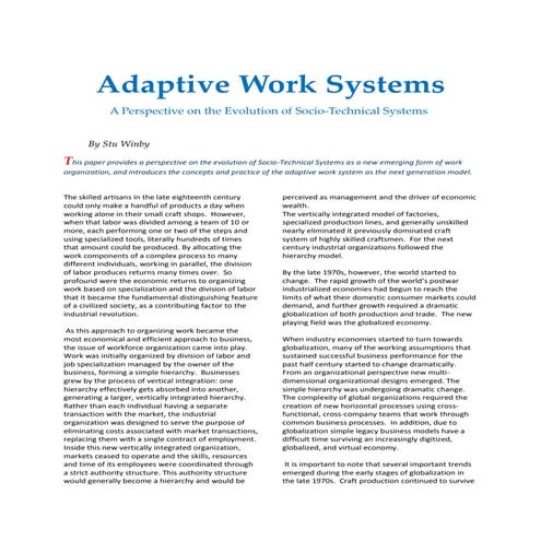 Adaptive Work Systems: A Perspective on the Evolution of Socio ...
