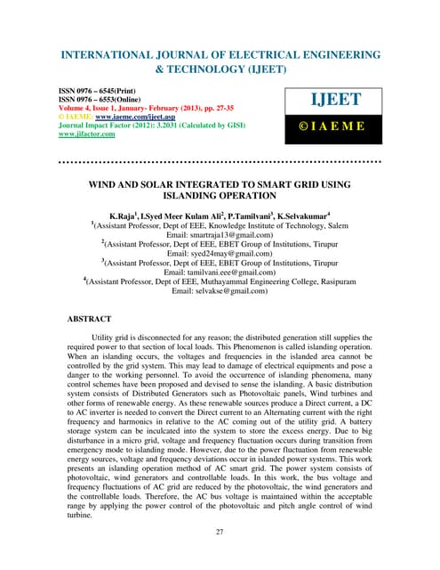 Wind And Solar Integrated To Smart Grid Using Islanding Operation Pdf