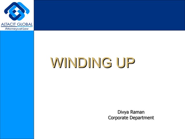 Winding up of company | PPTX | Bankruptcy | Business Banking & Finance