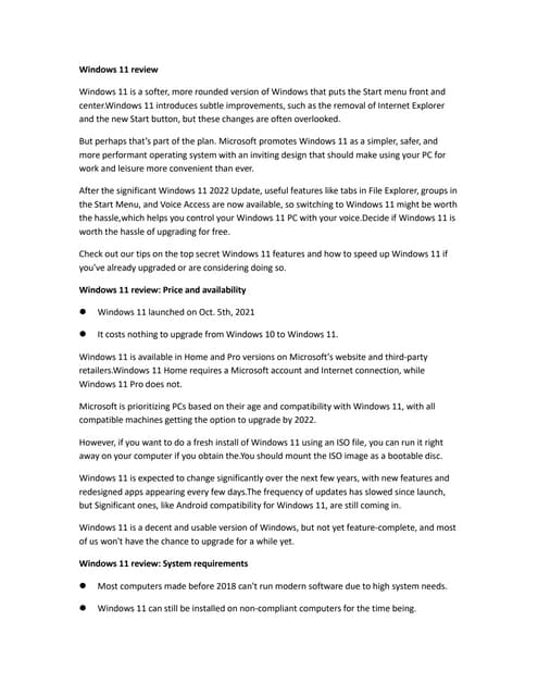 Window11 | PPTX | Operating Systems | Computer Software and Applications