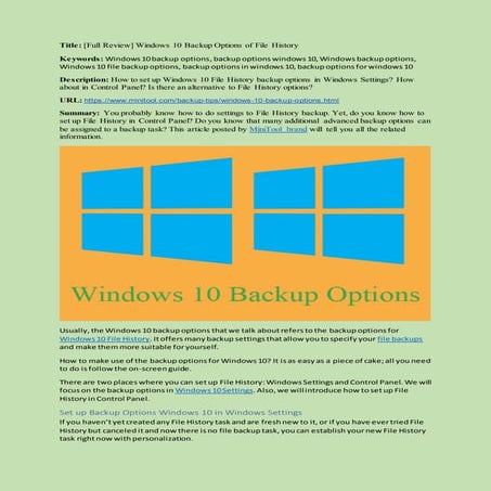 Windows 10 backup options | DOCX | Operating Systems | Computer Software and Applications