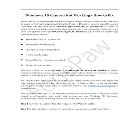 Fix Windows 10 Camera Not Working | PDF | Free Download