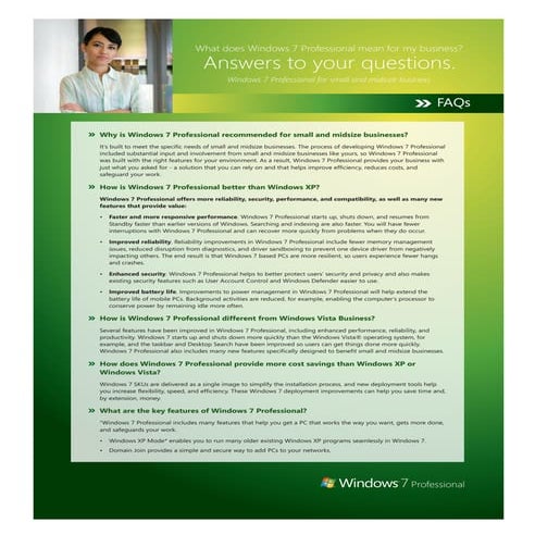 Windows 7 Professional - Frequently Asked Questions | PDF
