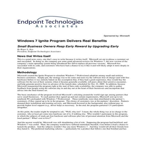 Windows 7 Professional Ignite Program Delivers Real Benefits - A study ...