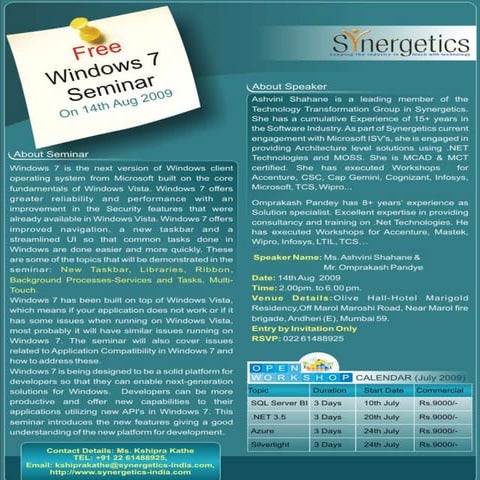 Windows 7 Seminar On 14th August | PPTX