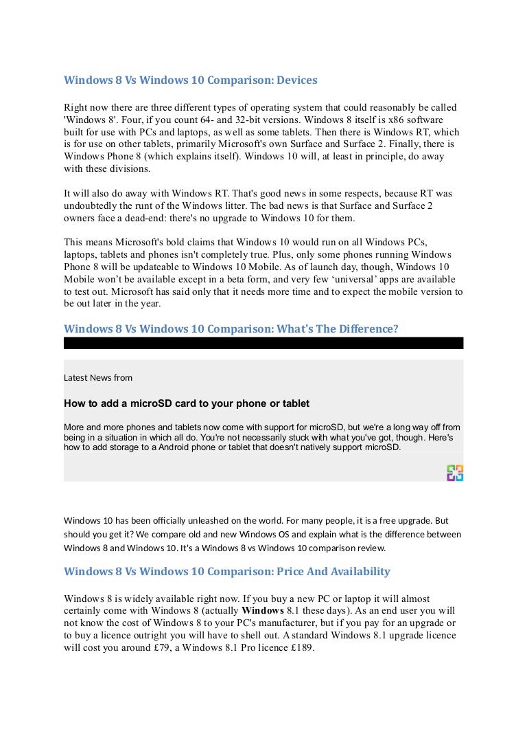 Windows 8 vs Windows 10 Comparison