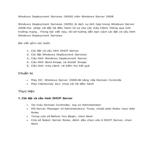 Windows deployment services (wds) trên windows server 2008 | PDF