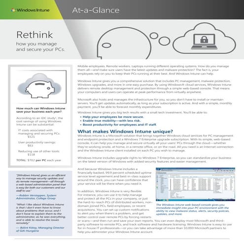 Windows intune at a glance | PDF | Operating Systems | Computer Software and Applications