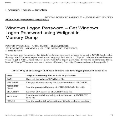 Windows logon password – get windows logon password using wdigest in memory dump forensic focus ...