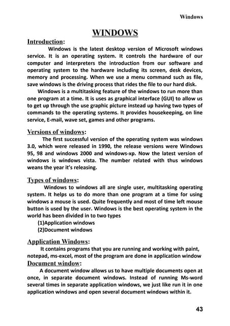 Components of window | DOCX | Operating Systems | Computer Software and Applications