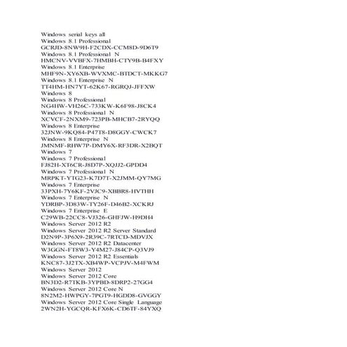 Windows serial keys all | DOCX