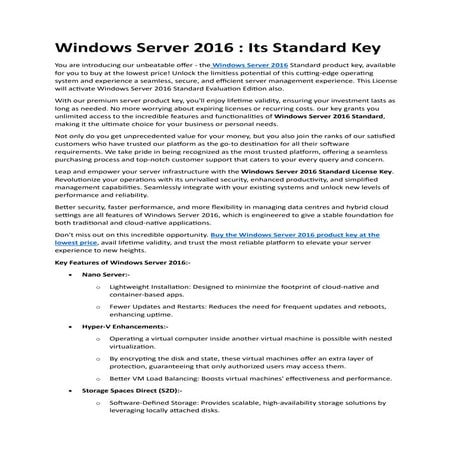 Windows Server 2016 : Its Standard Key | PDF