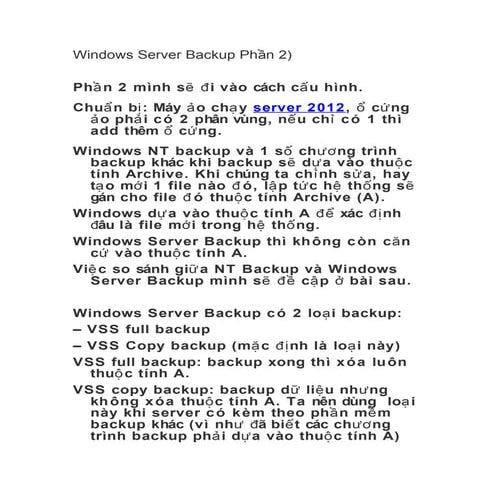 Windows server backup phần 2 | PDF