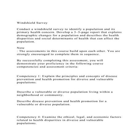 Windshield SurveyConduct a windshield survey to identify a p | DOCX