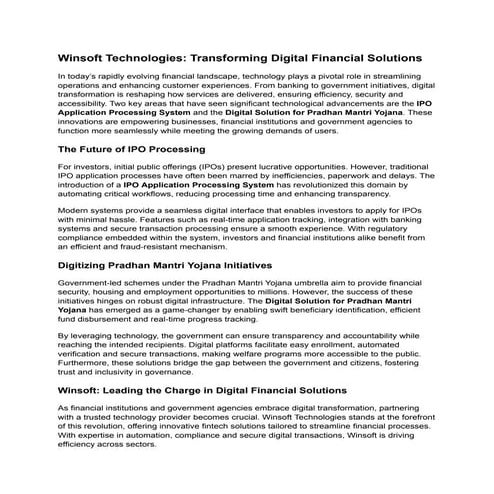 Winsoft Technologies: Transforming Digital Financial Solutions | PDF