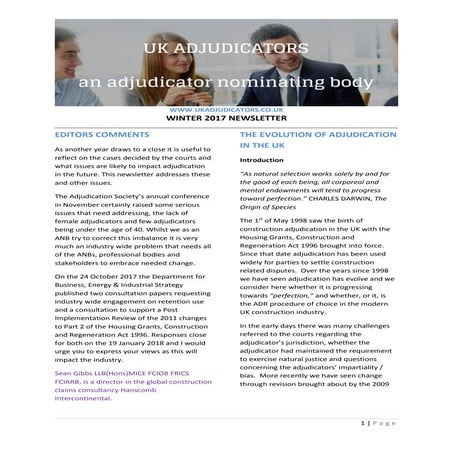UK Adjudicators Winter 2017 newsletter | PDF | Legal Services Industry ...