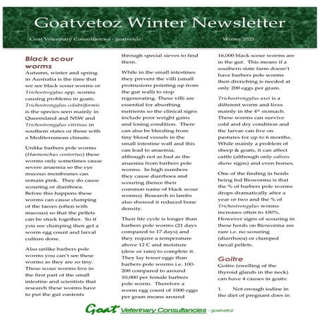 Winter 2025 Goat Veterinary Consultancies-goatvetoz Newsletter | PDF
