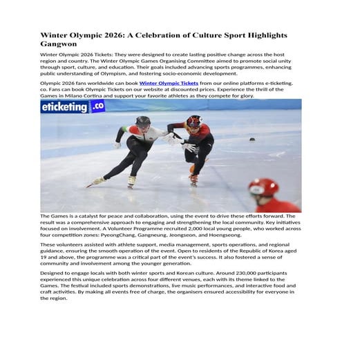 Winter Olympic 2026 A Celebration of Culture Sport Highlights Gangwon ...