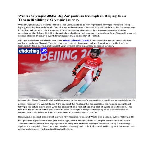 Winter Olympic 2026 Big Air podium triumph in Beijing fuels Tabanelli ...