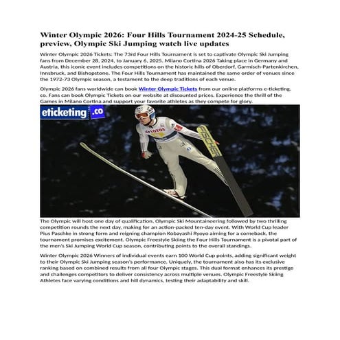 Winter Olympic 2026 Four Hills Tournament 2024-25 Schedule, preview, Olympic Ski Jumping watch ...
