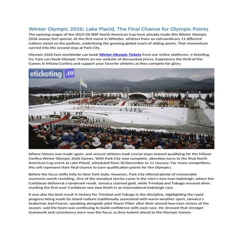 Winter Olympic 2026 Lake Placid, The Final Chance for Olympic Points.docx
