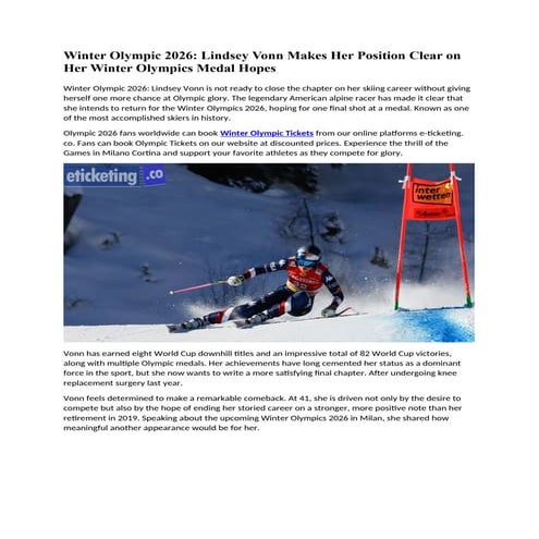 Winter Olympic 2026 Lindsey Vonn Makes Her Position Clear on Her Winter ...