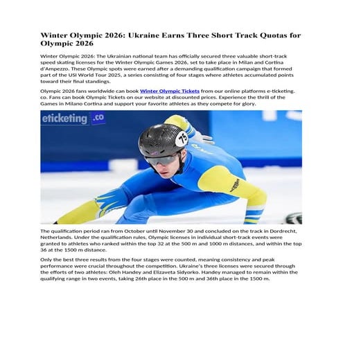 Winter Olympic 2026 Ukraine Earns Three Short Track Quotas for Olympic ...