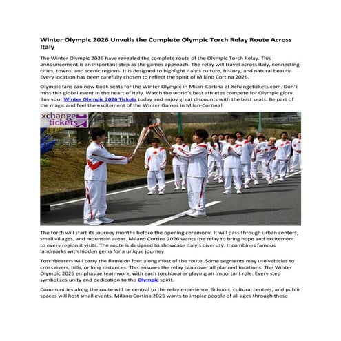 Winter Olympic 2026 Unveils the Complete Olympic Torch Relay Route ...