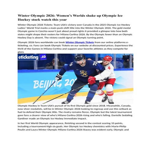Winter Olympic 2026 Women’s Worlds shake up Olympic Ice Hockey stock ...