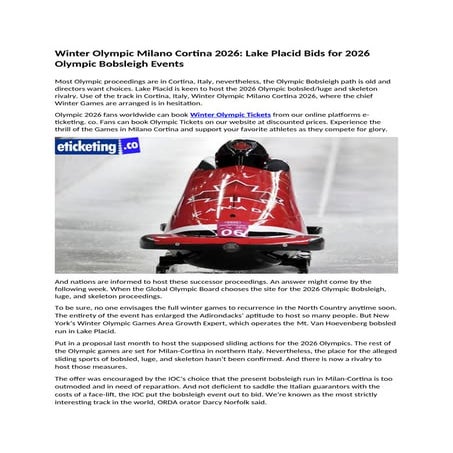 Winter Olympic Milano Cortina 2026 Lake Placid Bids for 2026 Olympic Bobsleigh Events.docx ...