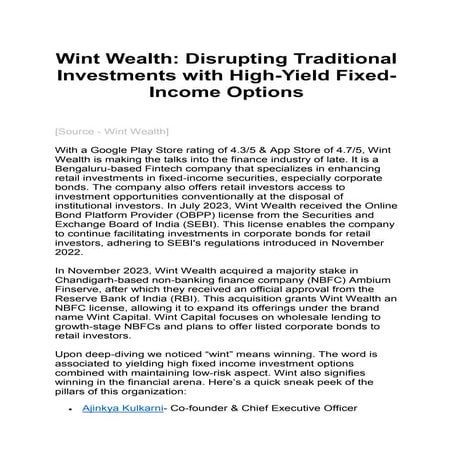 Wint Wealth Disrupting Traditional Investments with High-Yield Fixed ...