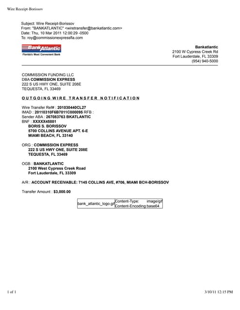 Wire Receipt-Fraley | PDF