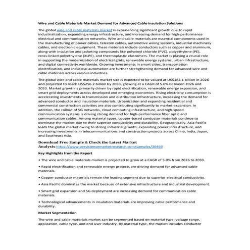 Wire and Cable Materials Market Demand for Advanced Cable Insulation ...