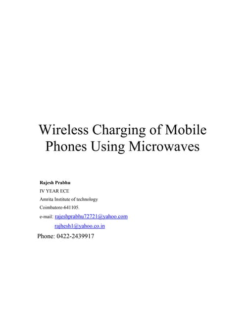 Wireless mobile charging using microwaves | PPT