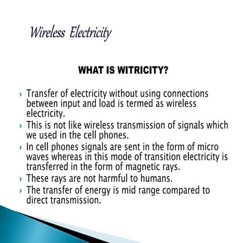 Wireless Electricity Engineering Presentation | PPTX