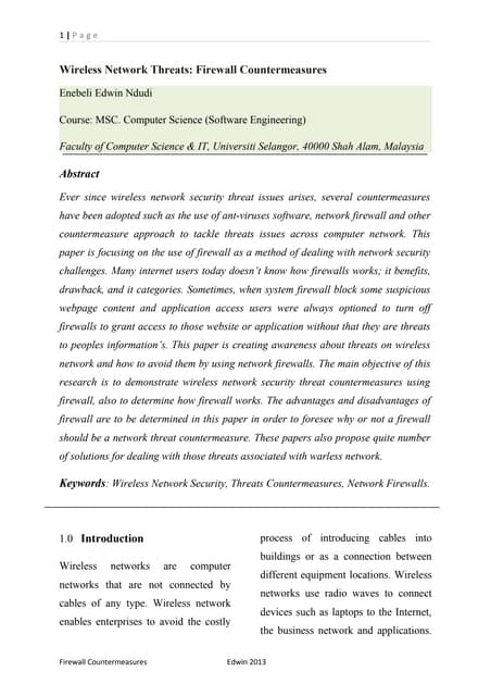 Wireless Network Security Threats Countermeasure Doc Computer Networking Computing